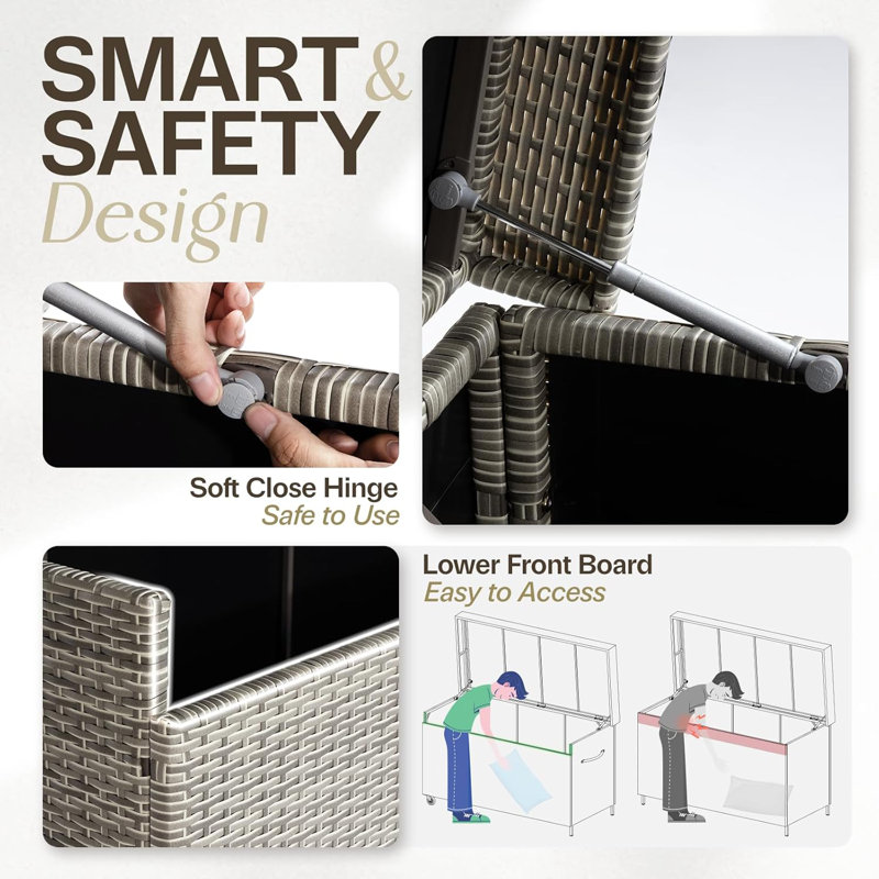 Bme 200 Gallons Water Resistant Wicker Deck Box with Wheels in Gray | Wayfair